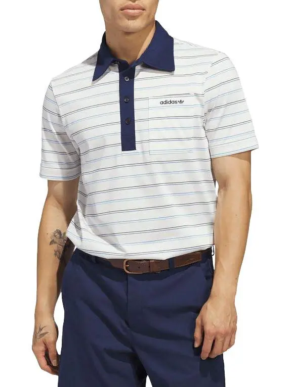 Adidas Stripe Golf Polo - Chalk White