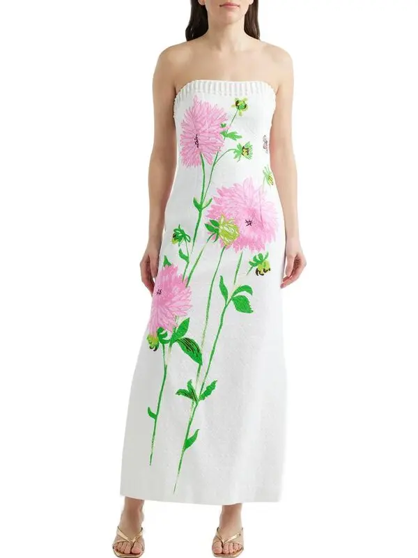 Lilly Pulitzer® Floral Print Strapless Dress - Resort White Maryan