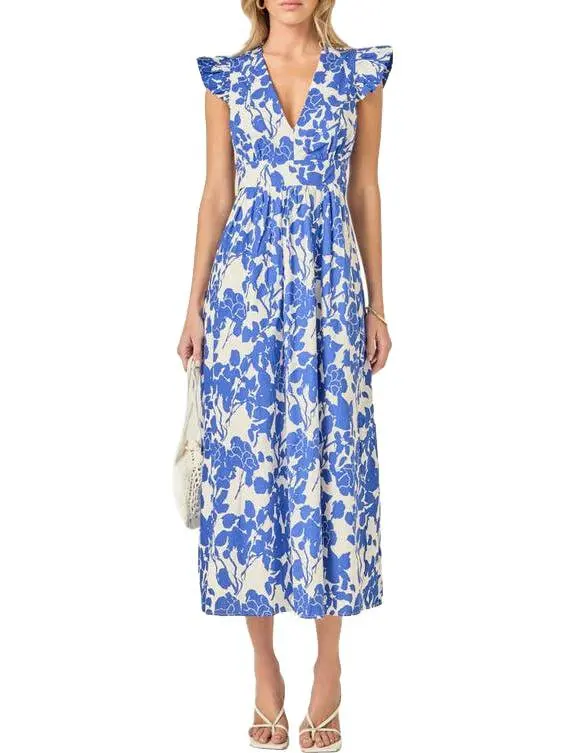 English Factory Printed Tie-back Midi Dress - Blue