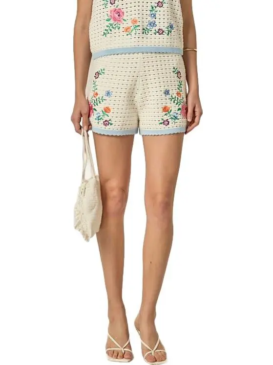 English Factory Embroidered Cotton Crochet Shorts - Off White
