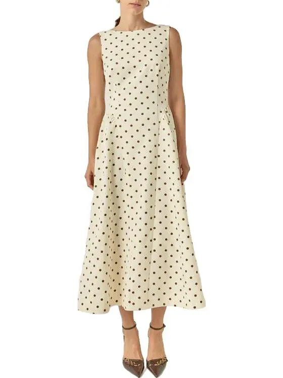 English Factory Dot Sleeveless Flare Midi Dress - Beige/brown
