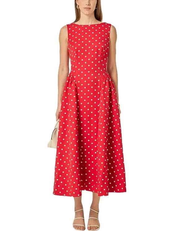 English Factory Dot Sleeveless Flare Midi Dress - Red