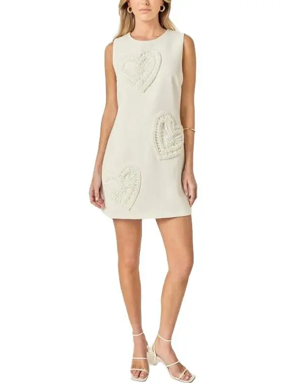 English Factory Faux Pearl Heart Appliqué Minidress - White