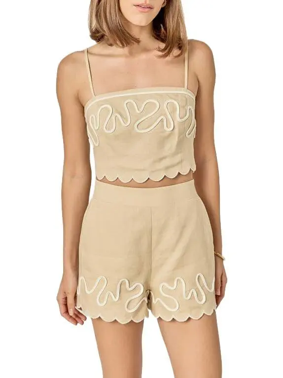 English Factory Wavy Embroidered Crop Camisole - Beige/off White