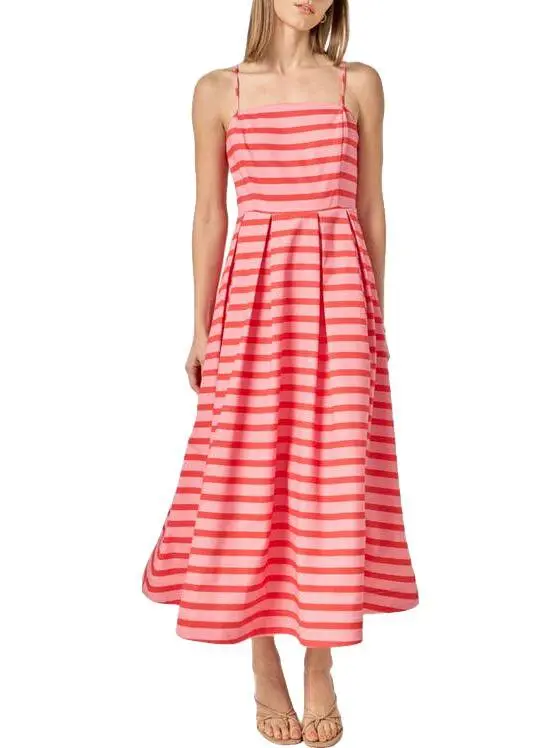 English Factory Stripe Sleeveless Maxi Dress - Pink/orange Stripe