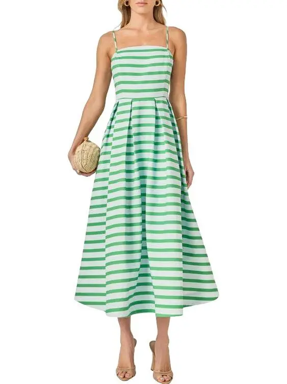 English Factory Stripe Sleeveless Maxi Dress - Powder Blue/green