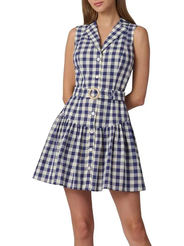 Shoshanna Gingham Natalia Shirt Dress - Navy/optic