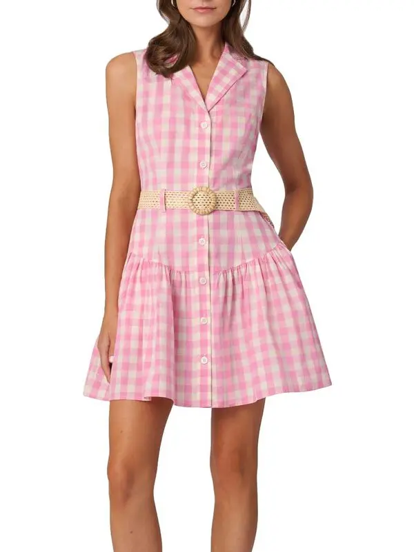 Shoshanna Gingham Natalia Shirt Dress - Peony/optic
