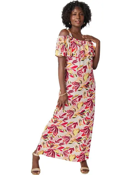 JESSICA LONDON Cold Shoulder A-line Maxi Dress - Multi Summer Petals