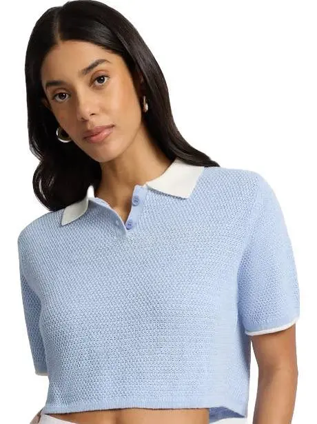 Onia Cropped Knit Polo - Sky/white