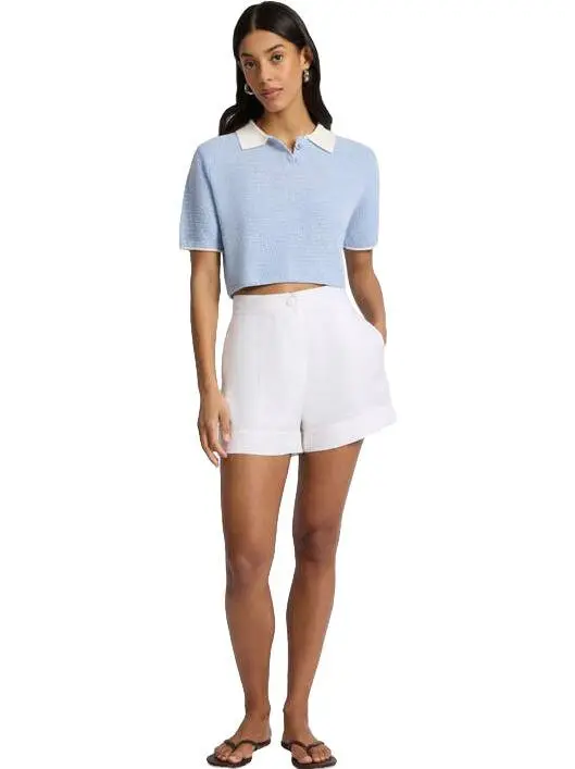Onia Cropped Knit Polo - Sky/white