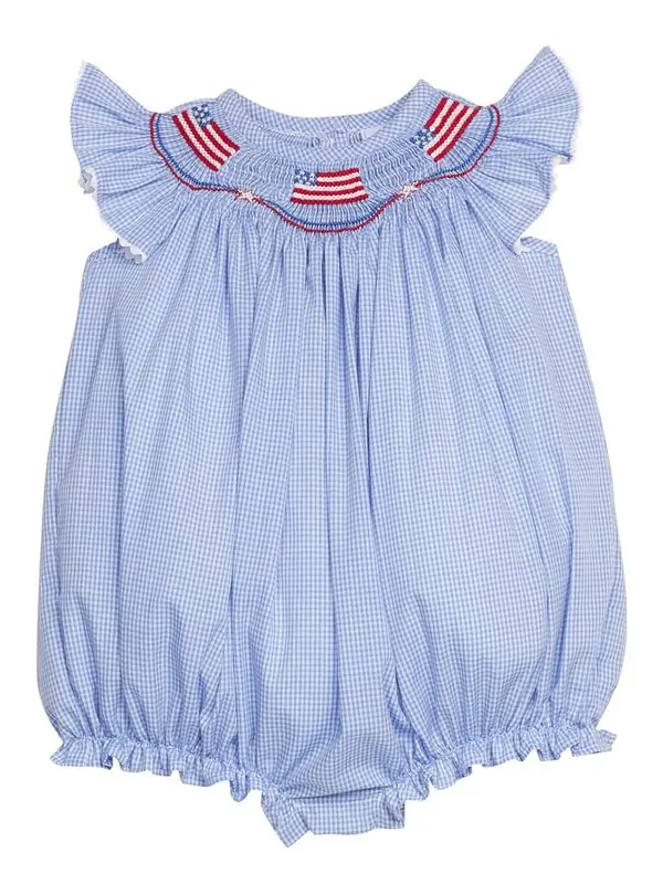 LITTLE ENGLISH Woven Smocked Bishop Bubble - Flags
