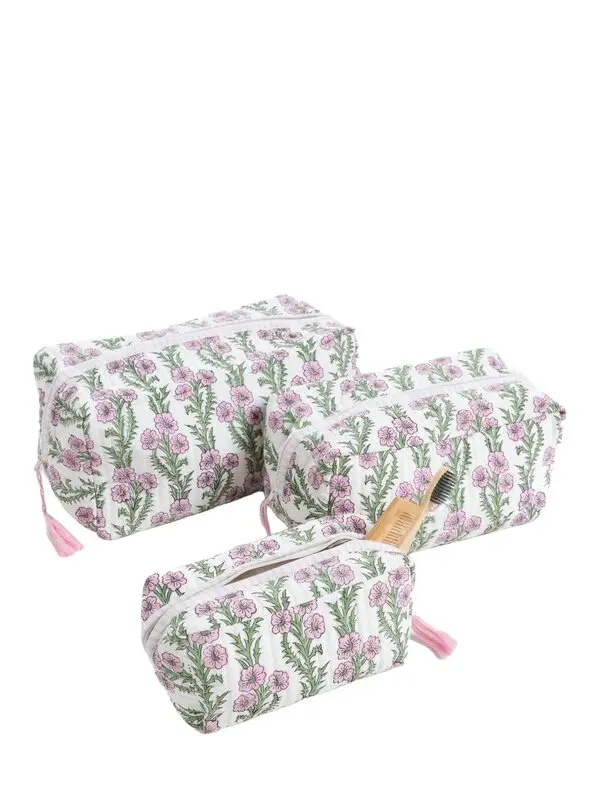 INNER CHILD Forget-me-not Blockprint Makeup Bag Set - Lilac Pink