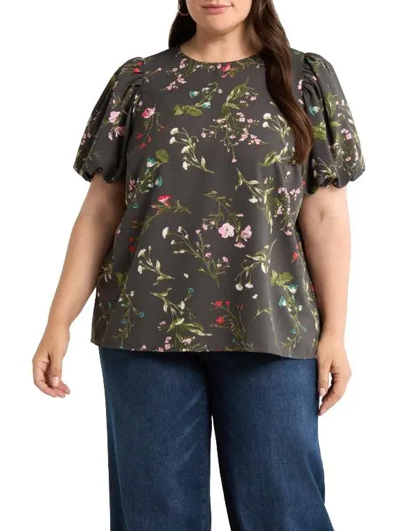 SUGARLIPS Floral Print Puff Sleeve Top - Green-multi