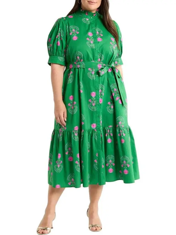 SUGARLIPS Floral Shirtdress With Tie - Green/pink
