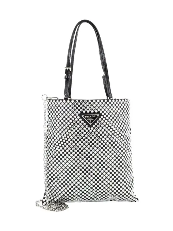 Prada Convertible Open Tote Crystal Embellished Satin Mini Crossbody Bag - Silver