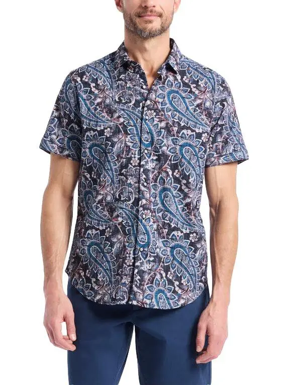 Robert Graham Barrington Floral Paisley Short Sleeve Cotton Crepe Button-up Shirt - Blue Multi