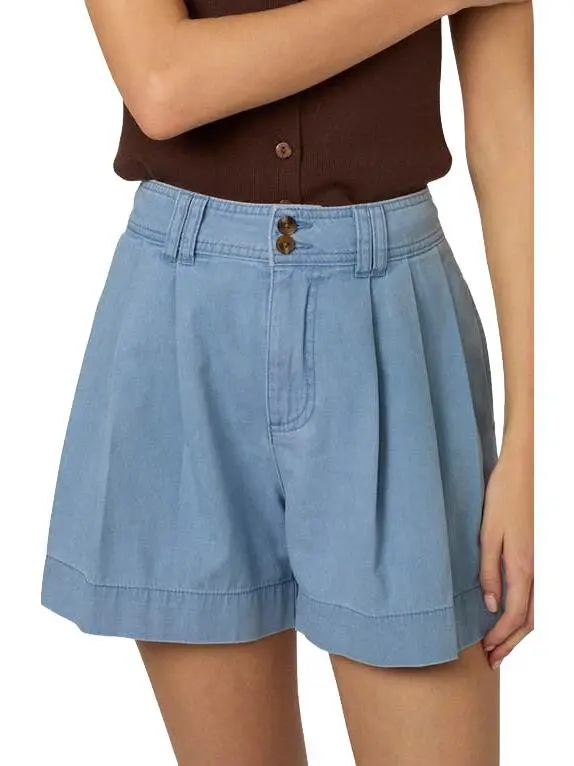 NOBODY'S CHILD Albie Pleated Denim Shorts - Blue