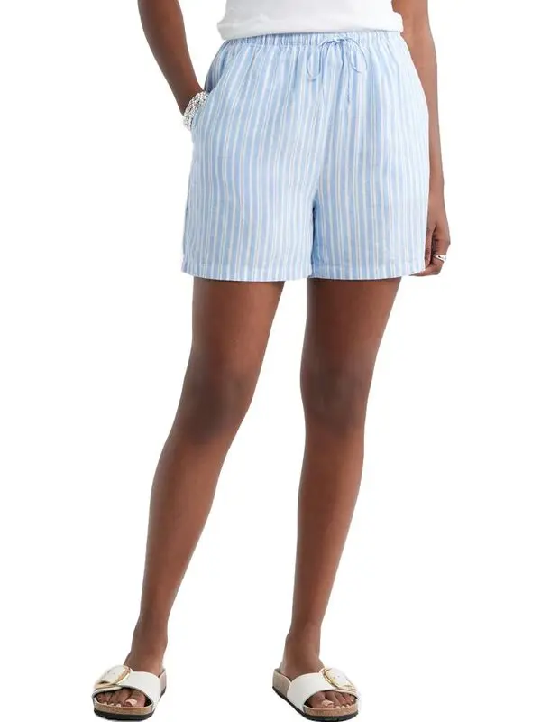 Caslon Linen Blend Shorts - Blue - Ivory Ginger Stripe