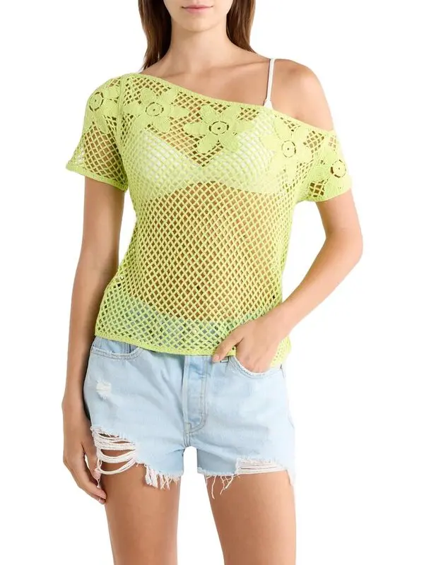 PACSUN Valerie Open Stitch One-shoulder Top - Green