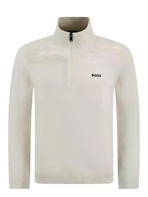 BOSS Ever-x Quarter-zip Sweater With Ribbed Texture And Logo Detail - Neutrals