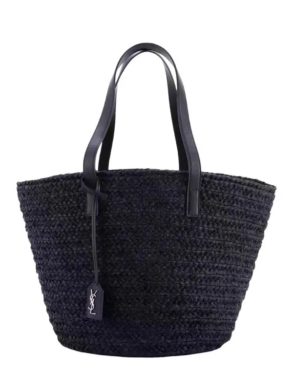 Saint Laurent Panier Basket Shopper Raffia Medium Bucket Bag - Black