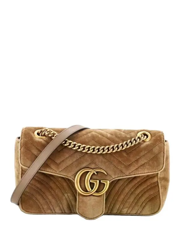 Gucci Gg Marmont Small Velvet Shoulder Bag - Brown