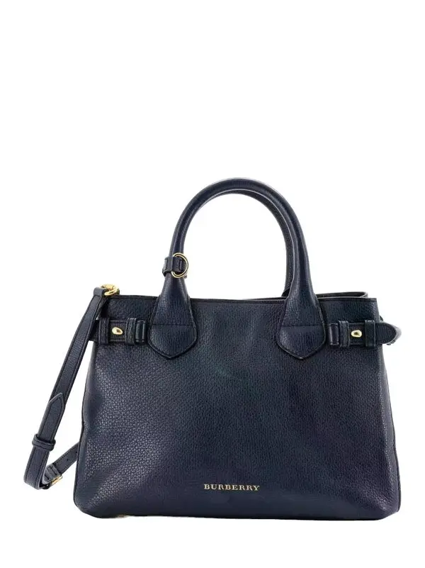 Burberry Banner Leather And House Check Canvas Small Tote - Blue