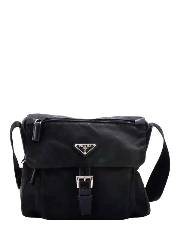 Prada Buckle Messenger Tessuto Small Crossbody Bag - Black