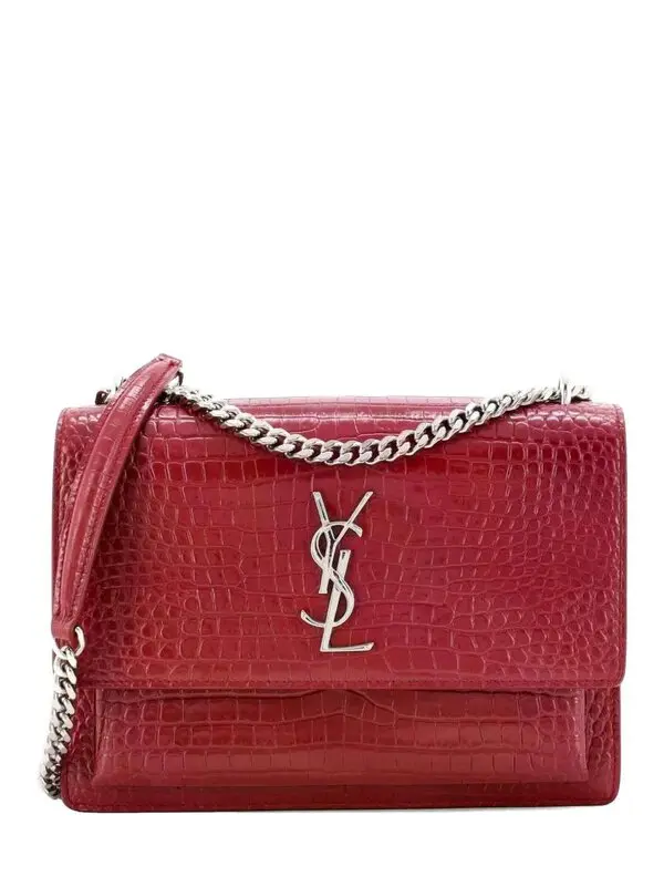 Saint Laurent Sunset Crocodile Embossed Leather Medium Crossbody Bag - Red