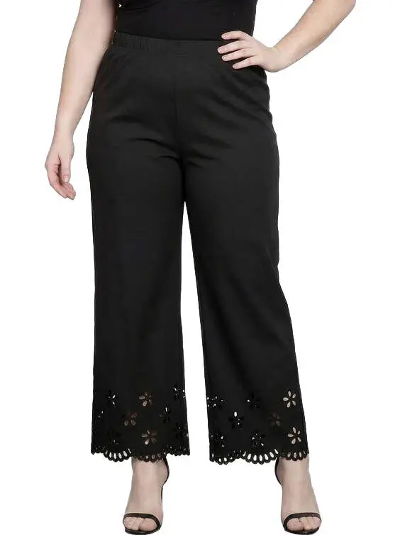 STANDARDS & PRACTICES Floral Eyelet Hem Pull-on Pants - Black