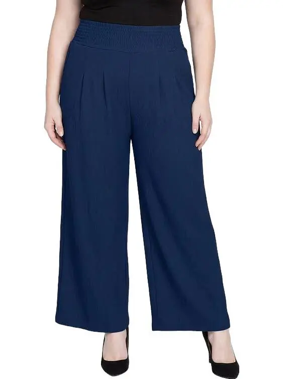 STANDARDS & PRACTICES Smock Waist Wide Leg Trousers - Navy