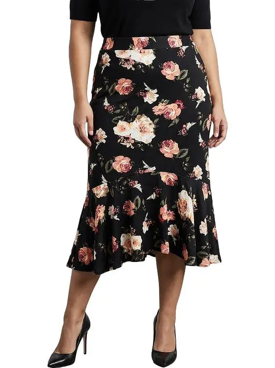 STANDARDS & PRACTICES Floral Print Midi Skirt - Black Floral