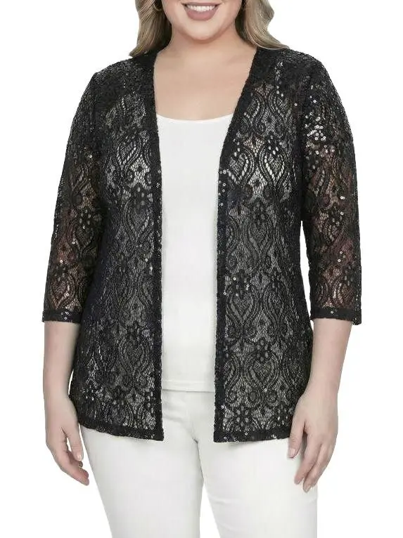 STANDARDS & PRACTICES Sequin Lace Open Front Cardigan - Black