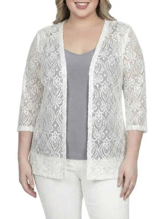 STANDARDS & PRACTICES Sequin Lace Open Front Cardigan - White