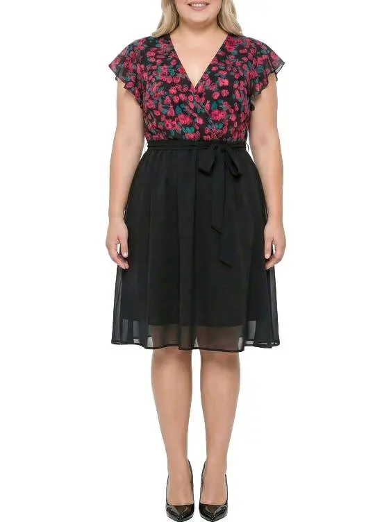 STANDARDS & PRACTICES Floral & Solid Belted Dress - Black Floral