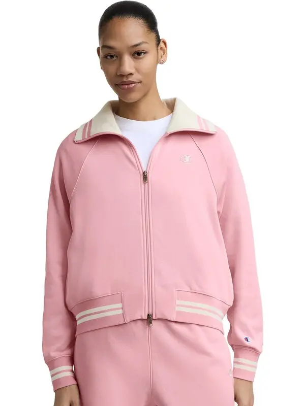 Champion Full Zip Mock Neck Top With Logo - Rose Shadow