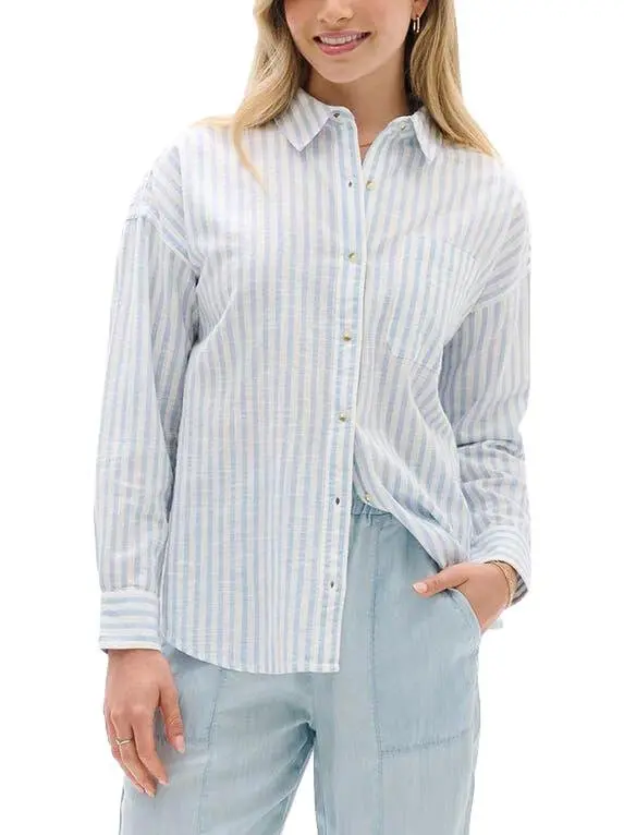 HATLEY Relaxed Fit Stripe Cotton Button-up Shirt - Blue
