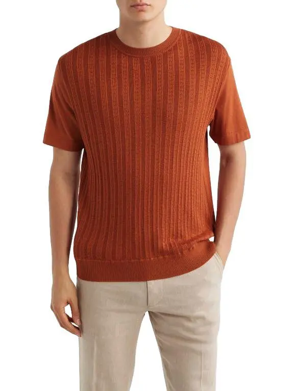 BOSS Tesar Textured Cotton & Silk T-shirt - Medium Brown