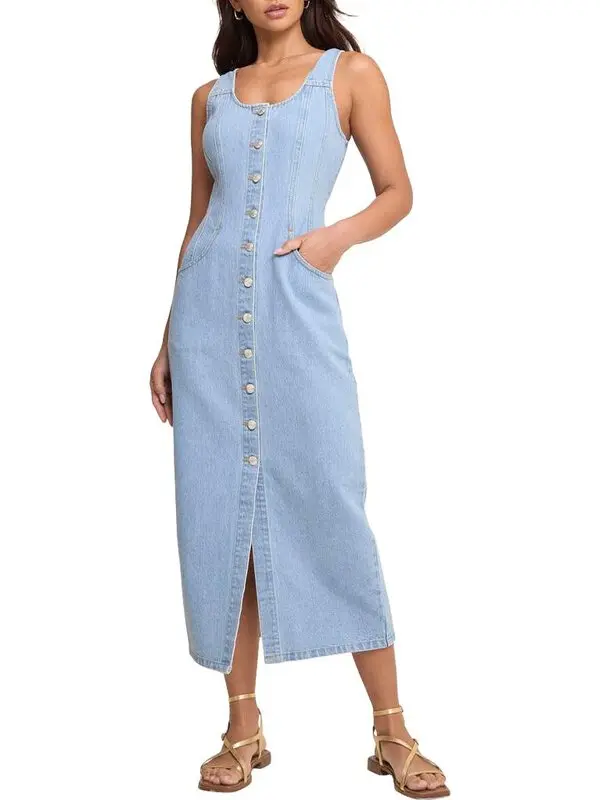 NOBODY'S CHILD Quays Denim Button-up Midi Dress - Blue