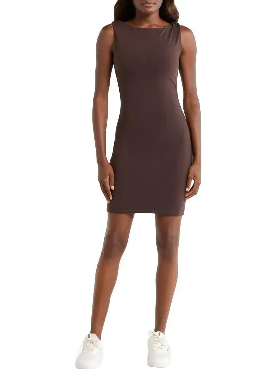 MPG Ruched Sculpt Sleeveless Mini Dress - Java