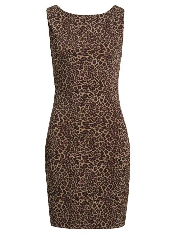 MPG Ruched Sculpt Sleeveless Mini Dress - New Leopard