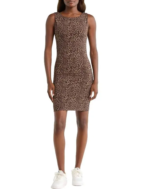 MPG Ruched Sculpt Sleeveless Mini Dress - New Leopard