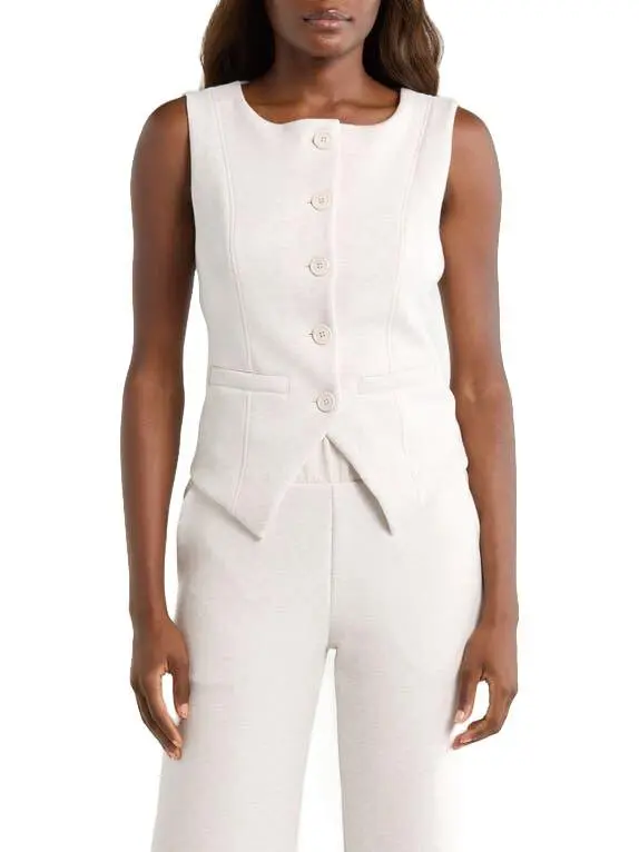 MPG Dreamweave Knit Button Front Vest - Htr Moonbeam