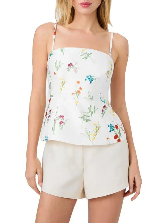 French Connection Christine Floral Taffeta Peplum Top - Christine Flower Summer White