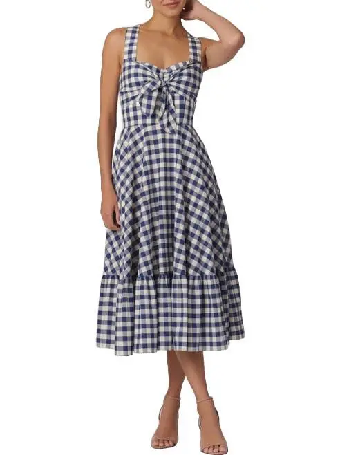 Shoshanna Gingham Nellie Midi Dress - Navy/optic