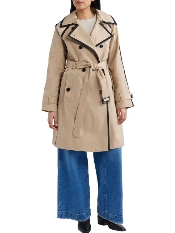 London Fog Double-breasted Trench Coat With Belt - Stone/black