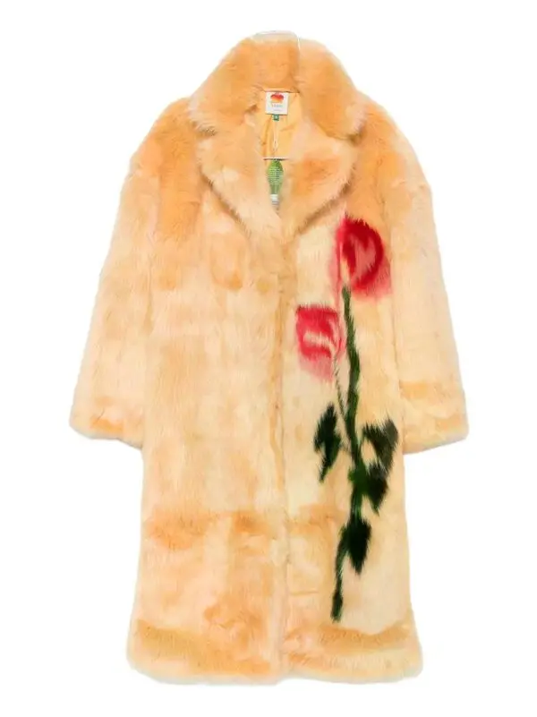 Farm Rio Floral Faux Fur Coat - Neutrals