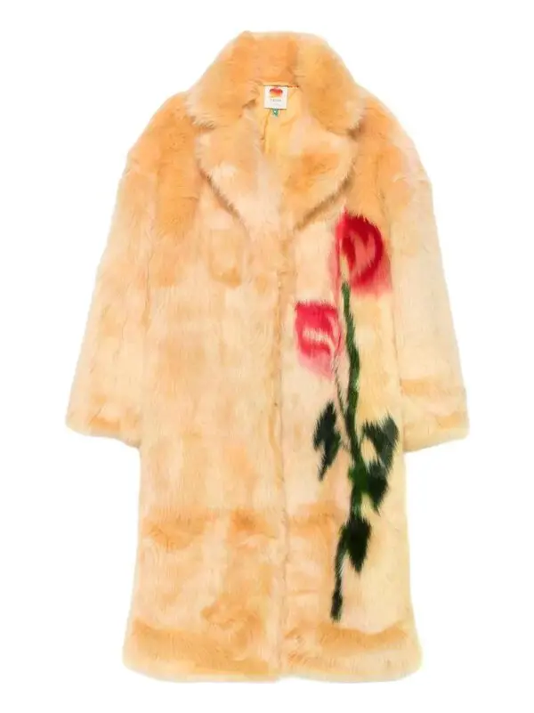 Farm Rio Floral Faux Fur Coat - Neutrals