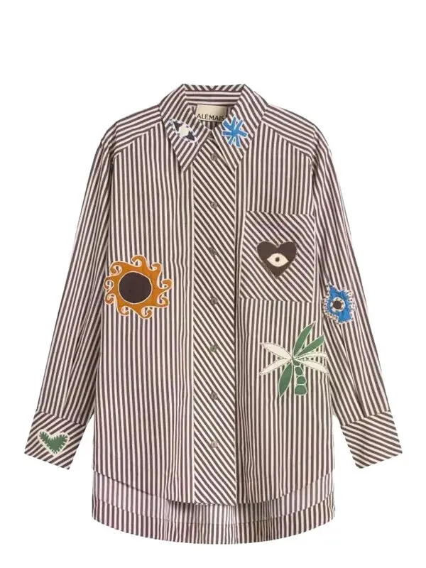 ALEMAIS Sirocco Embroidered Striped Shirt - Brown